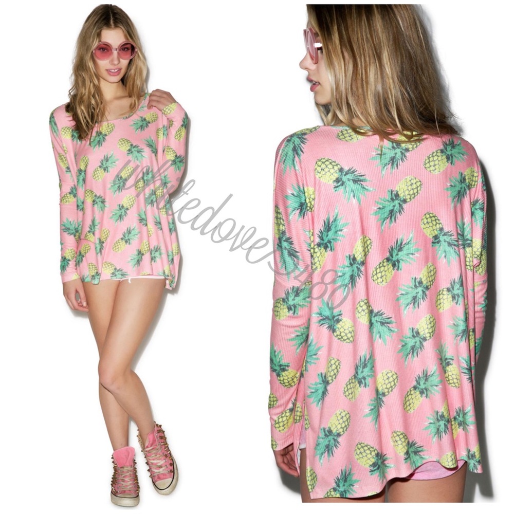 Wildfox Pink Pineapple Palace Beach Swim Cover-Up Top… - Gem